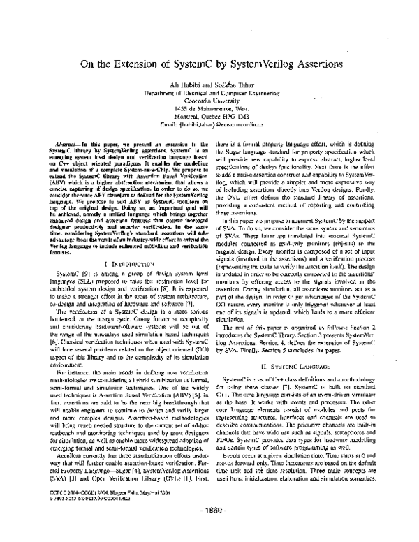 (PDF) On the extension of SystemC by SystemVerilog assertions