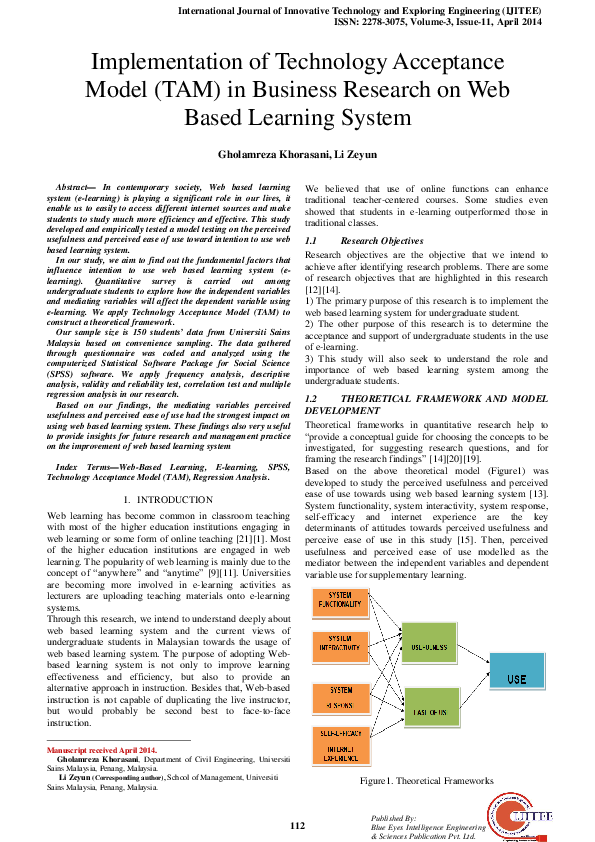 (PDF) Implementation of Technology Acceptance Model (TAM) in Business ...