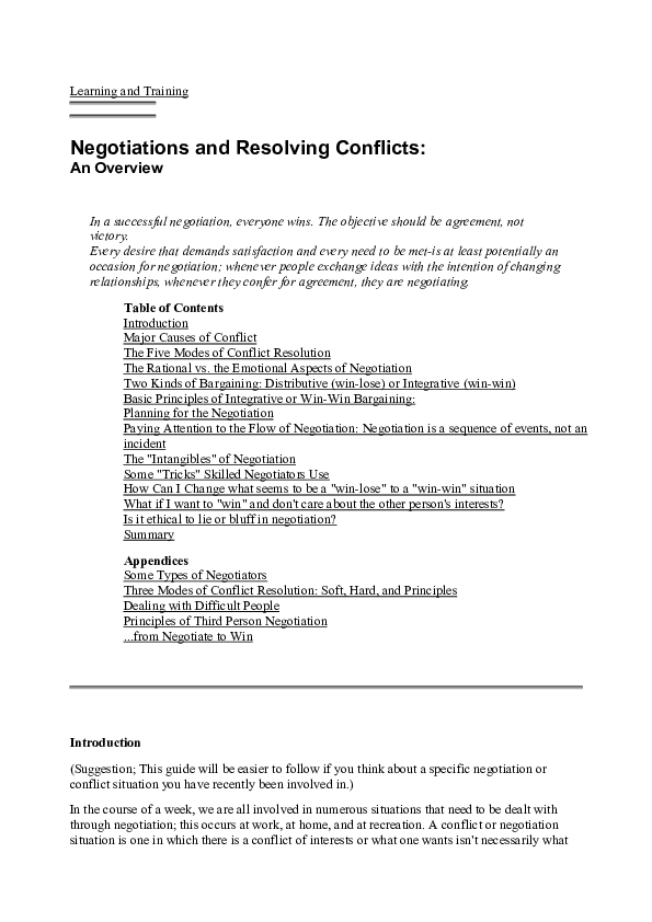 (PDF) Learning and Training Negotiations and Resolving Conflicts: An ...