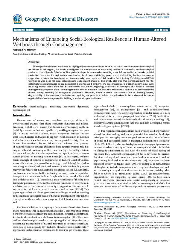 (PDF) Mechanisms of Enhancing Social-Ecological Resilience in Human ...