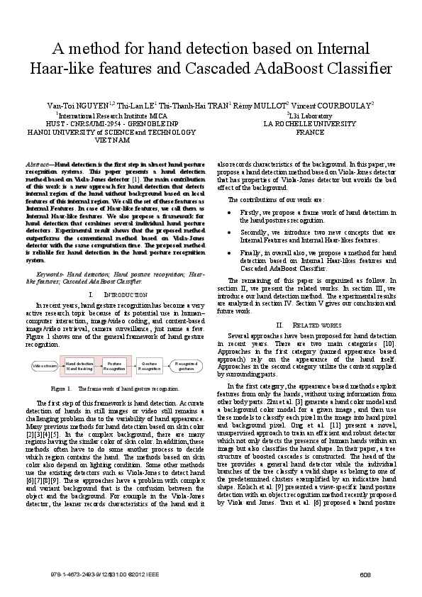 Pdf A Method For Hand Detection Based On Internal Haar Like Features And Cascaded Adaboost