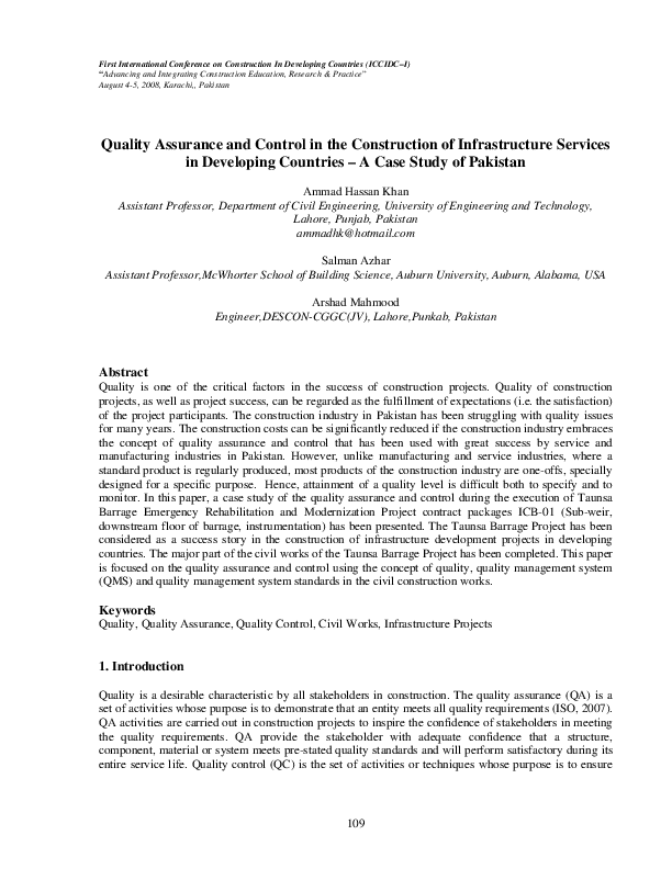 (PDF) Quality Assurance and Control in the Construction of ...