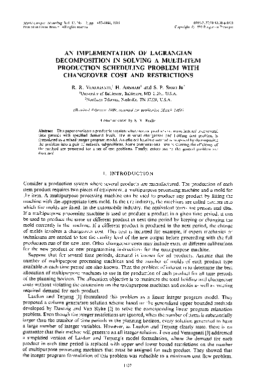 Pdf An Implementation Of Lagrangian Decomposition In Solving A Multi Item Production