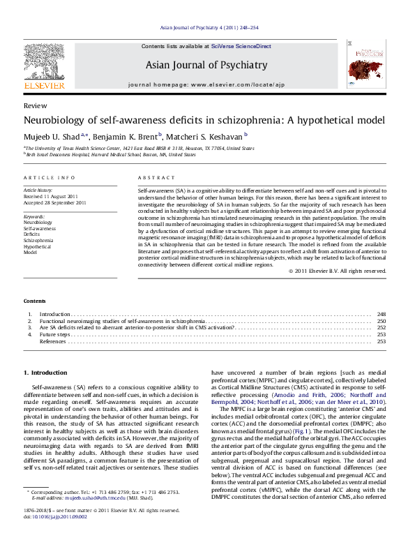 (PDF) Neurobiology of self-awareness deficits in schizophrenia: A ...