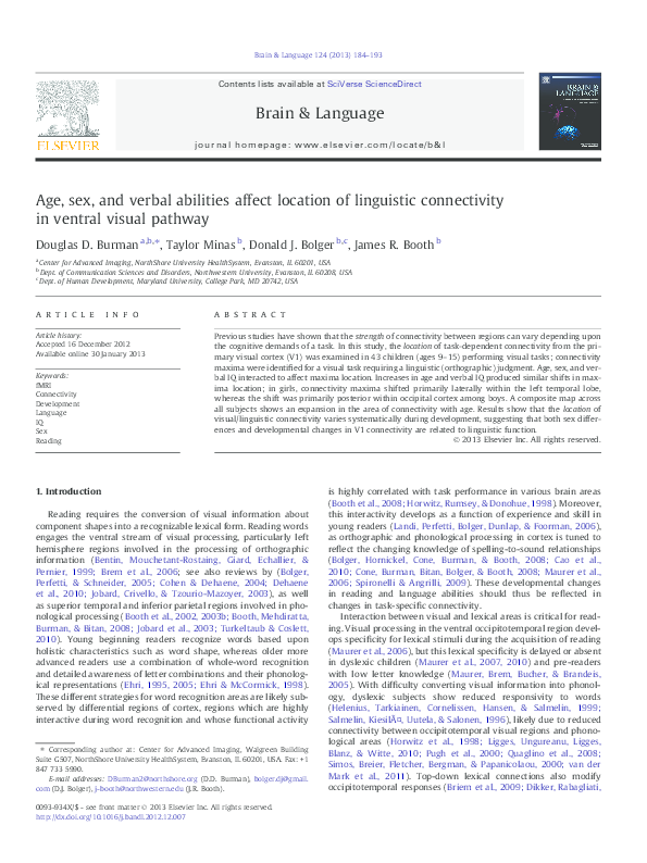 Pdf Age Sex And Verbal Abilities Affect Location Of Linguistic Connectivity In Ventral