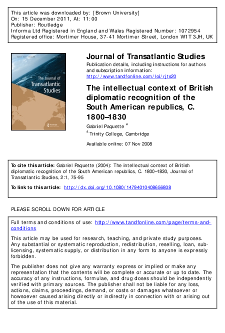 (PDF) The Intellectual Context of British Diplomatic Recognition of the ...