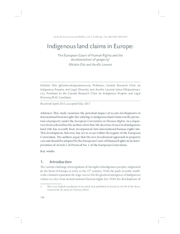 (PDF) Indigenous land claims in Europe
