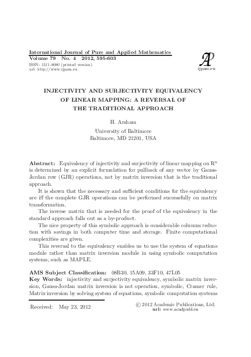 Pdf Injectivity And Surjectivity Equivalency Of Linear Mapping A