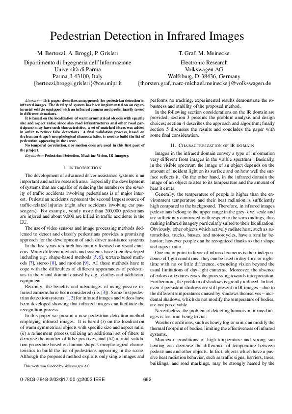 Pdf Pedestrian Detection In Infrared Images