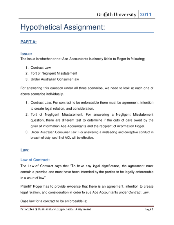 (DOC) Hypothetical Assignment: PART A