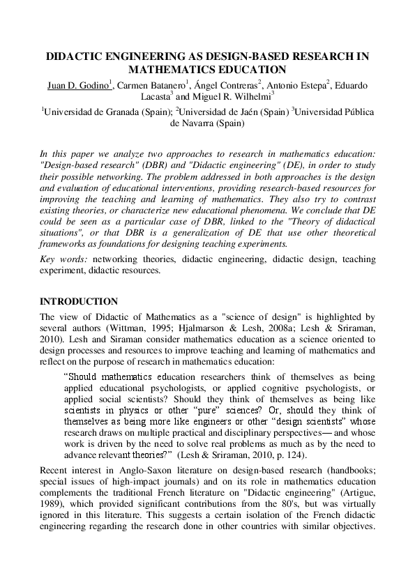 (PDF) DIDACTIC ENGINEERING AS DESIGN-BASED RESEARCH IN MATHEMATICS ...