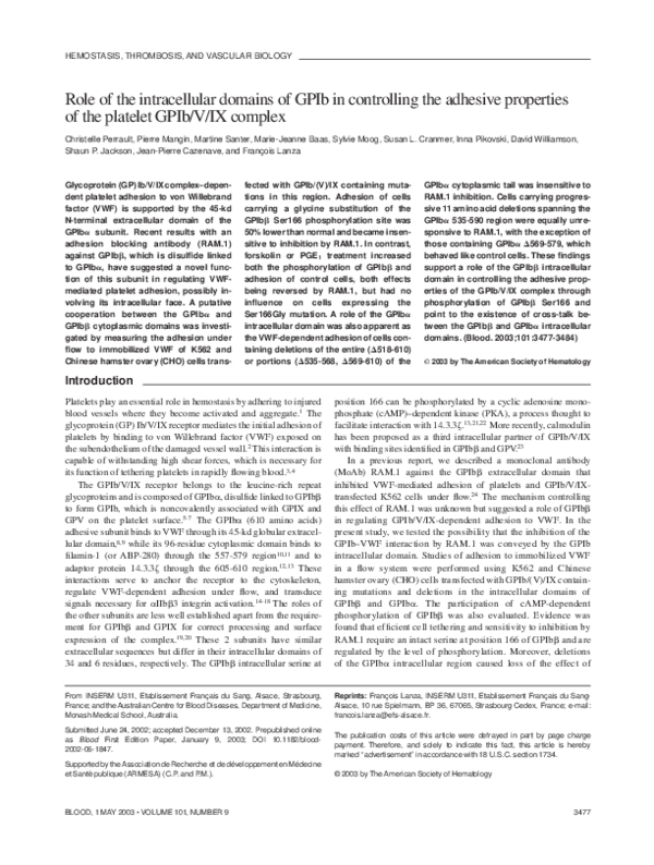(PDF) Role of the intracellular domains of GPIb in controlling the ...