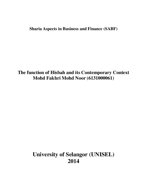 (DOC) The function of Hisbah and its Contemporary Context