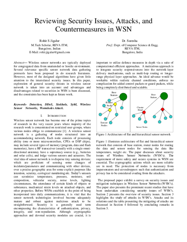 Pdf Reviewing Security Issues Attacks And Countermeasures In Wsn