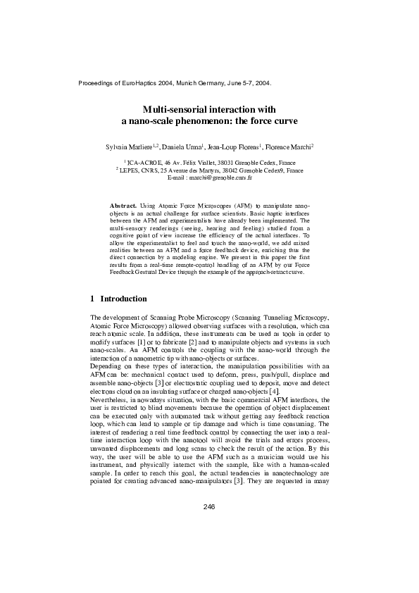 (PDF) Multi-sensorial interaction with a nano-scale phenomenon : the force curve