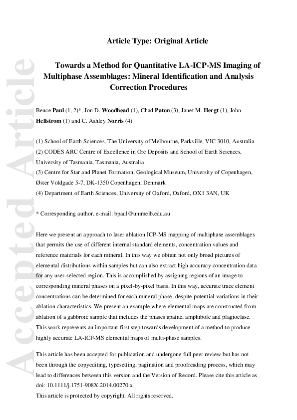 (PDF) Towards a Method for Quantitative LA-ICP-MS Imaging of Multiphase Assemblages: Mineral ...