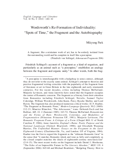 (PDF) Wordsworth’s Re-formation of Individuality: ‘Spots of Time,’ the ...