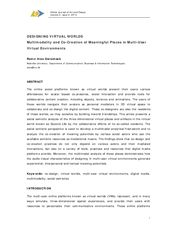 (PDF) Designing Virtual Worlds: Multimodality and Co-Creation of Meaningful Places in Multi-User ...