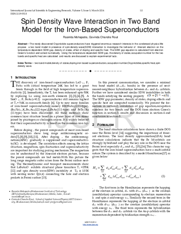 (PDF) Spin density wave interaction in two band model for iron-based superconductors