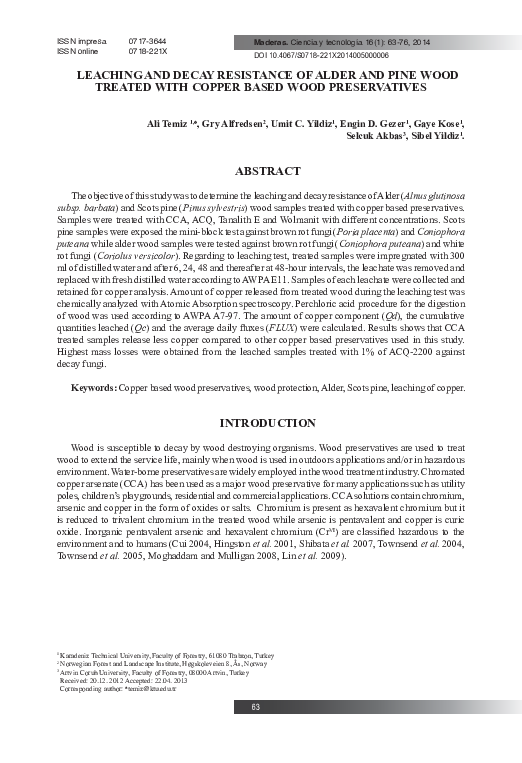 (PDF) Leaching and decay resistance of alder and pine wood treated with ...