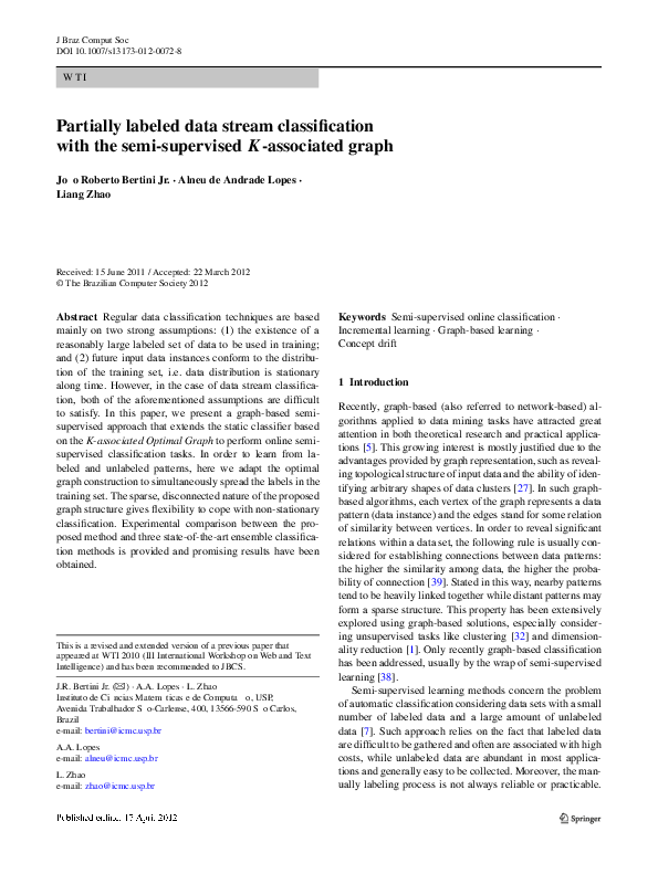 (PDF) Partially labeled data stream classification with the semi-supervised K-associated graph