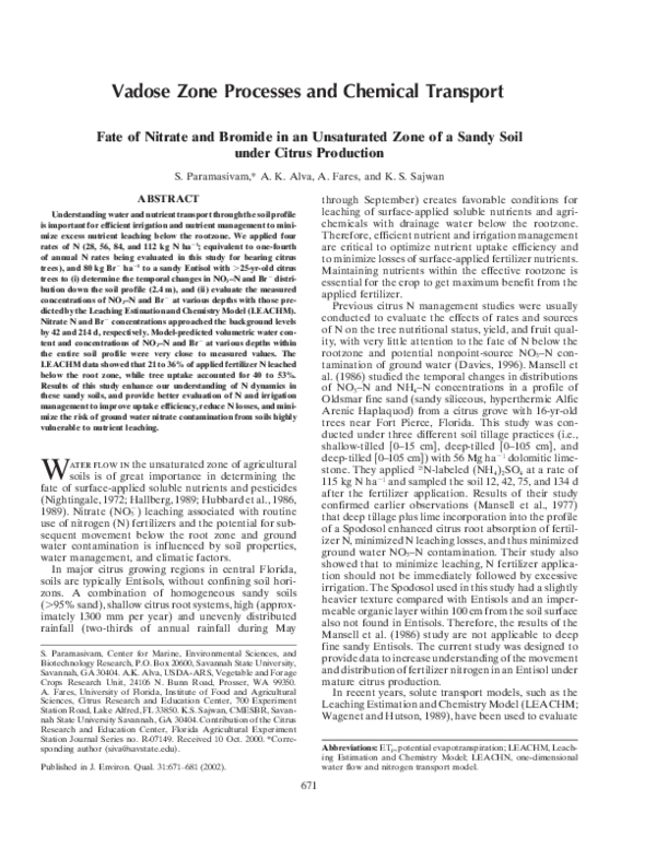 (PDF) Simulating The Fate And Transport Of PesticideIn Unsaturated Soil: A Case Study ...