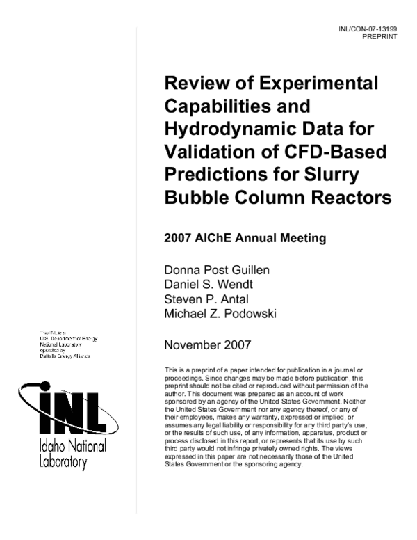 Pdf Review Of Experimental Capabilities And Hydrodynamic Data For