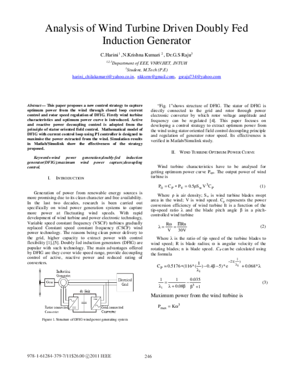Pdf Analysis Of Wind Turbine Driven Doubly Fed Induction Generator