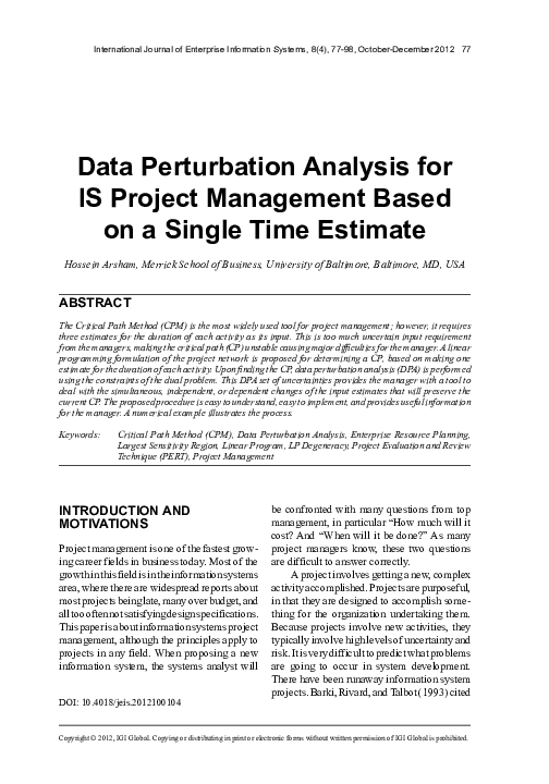 (PDF) Data Perturbation Analysis for IS Project Management Based on a ...