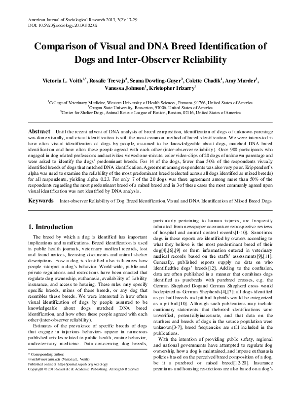(PDF) Comparison of Visual and DNA Breed Identification of Dogs and ...
