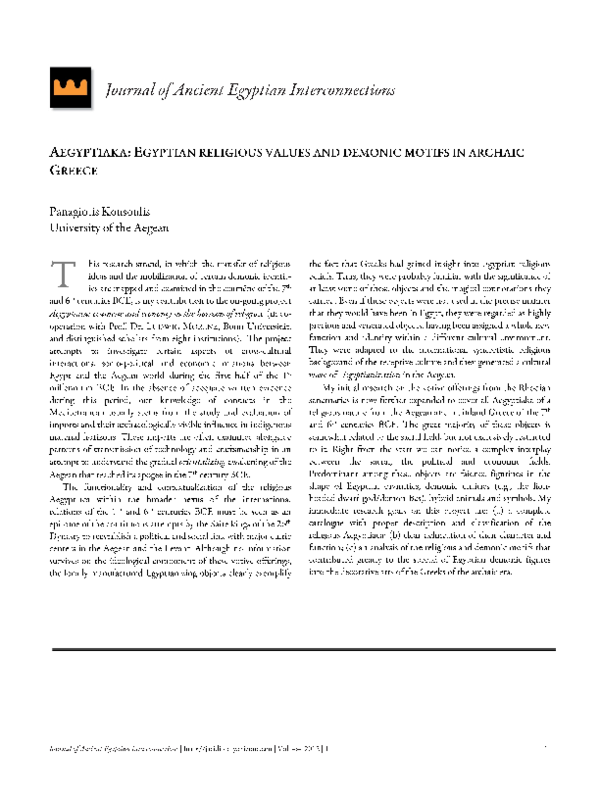 (PDF) Kousoulis, P. 2012. Aegyptiaka: Egyptian religious values and ...