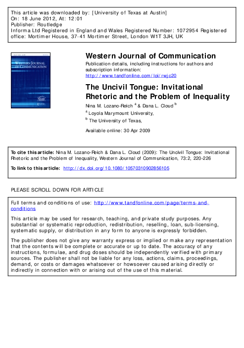 (PDF) The Uncivil Tongue: Invitational Rhetoric and the Problem of ...