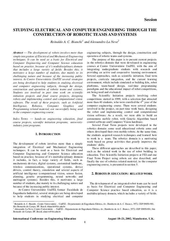 (PDF) STUDYING ELECTRICAL AND COMPUTER ENGINEERING THROUGH THE CONSTRUCTION OF ROBOTIC TEAMS AND ...