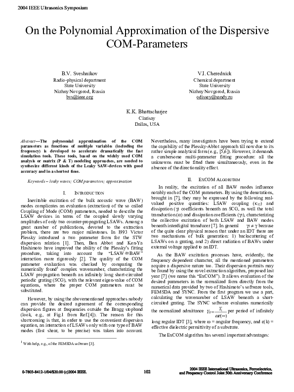 Pdf On The Polynomial Approximation Of The Dispersive Com Parameters
