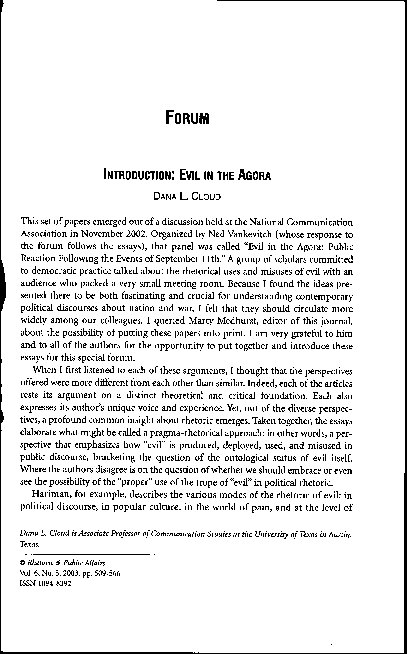 (PDF) Introduction to Rhetoric and Public Affairs issue on Evil
