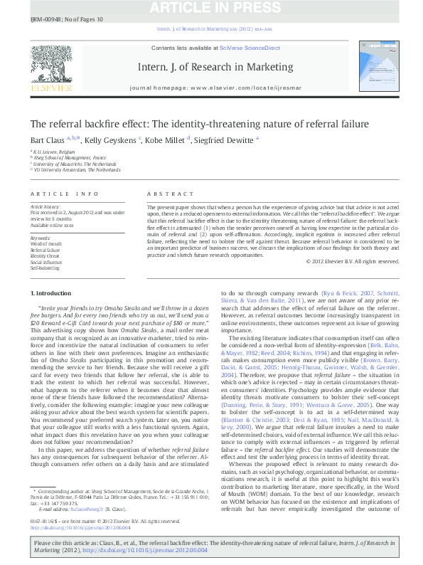 (PDF) The referral backfire effect: The identity-threatening nature of ...