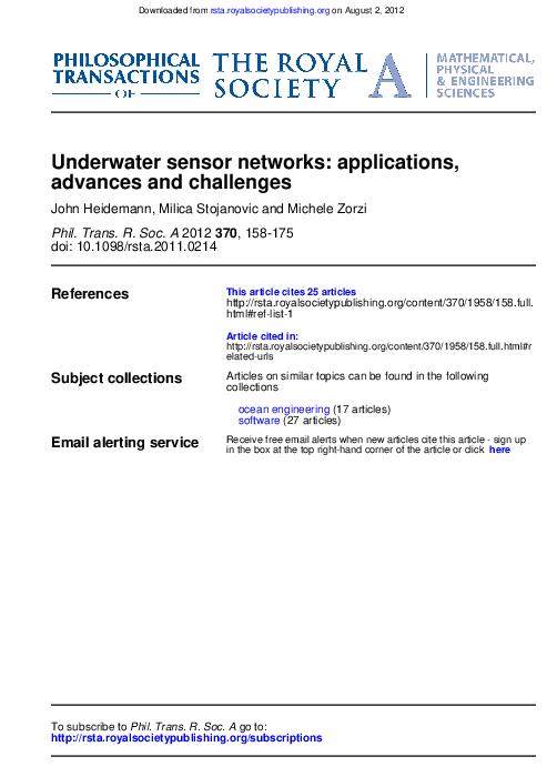 Pdf Underwater Sensor Networks Applications Advances And Challenges