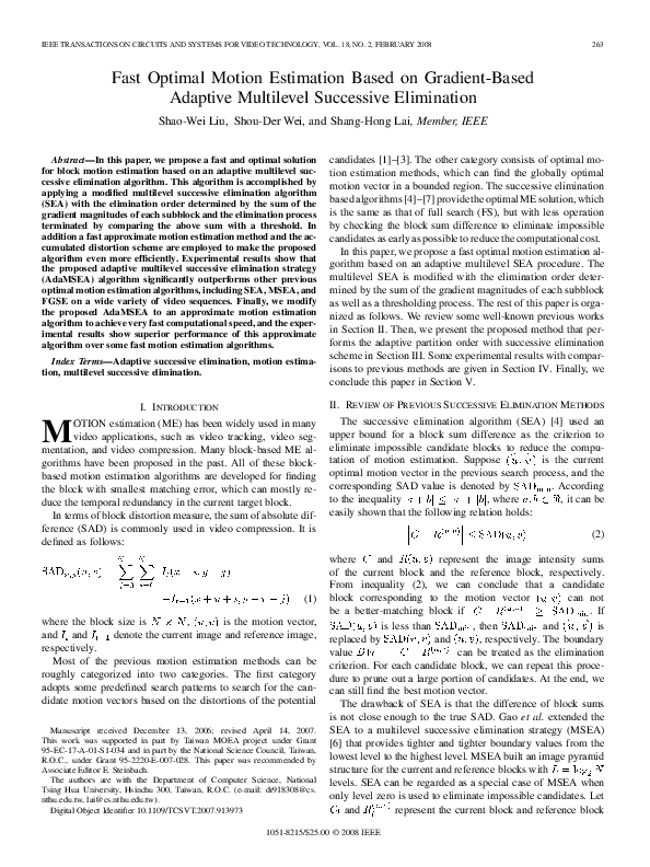 (PDF) Fast Optimal Motion Estimation Based on Gradient-Based Adaptive Multilevel Successive ...