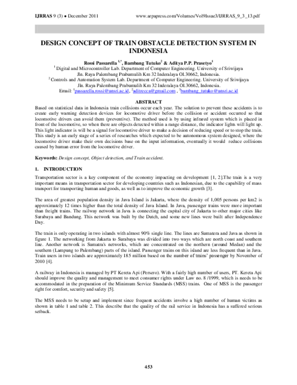 Design Concept Of Train Obstacle Detection System In Indonesia