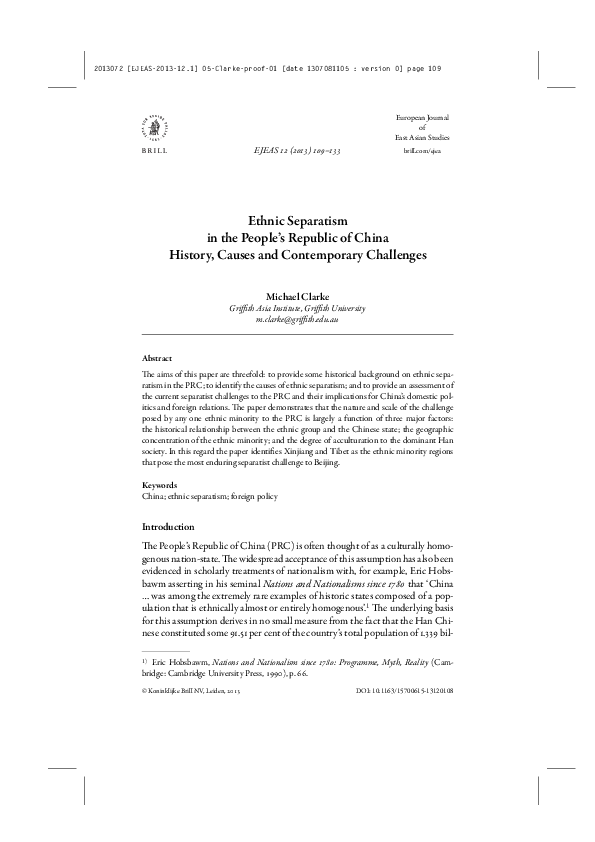 (PDF) Ethnic Separatism in the People's Republic of China History ...