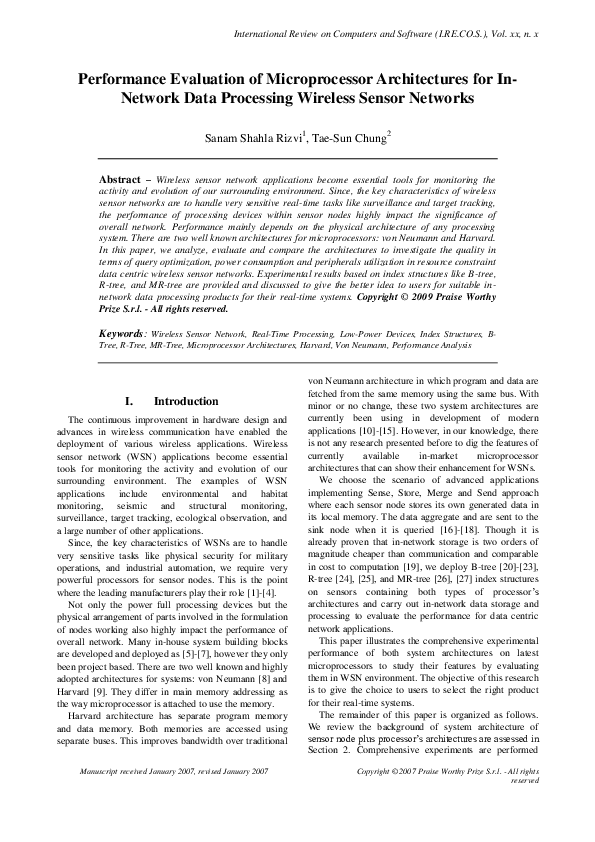 (PDF) Performance Evaluation of Microprocessor Architectures for In-Network Data Processing ...