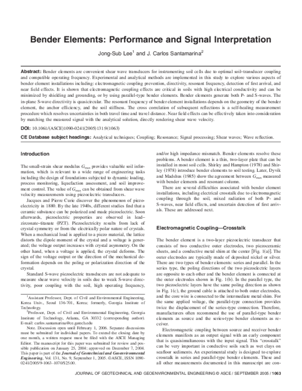 (PDF) Bender Elements: Performance and Signal Interpretation