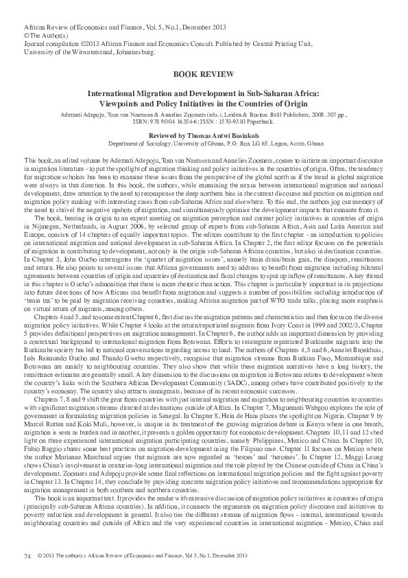 (PDF) ‘Book Review: International Migration and Development in Sub ...