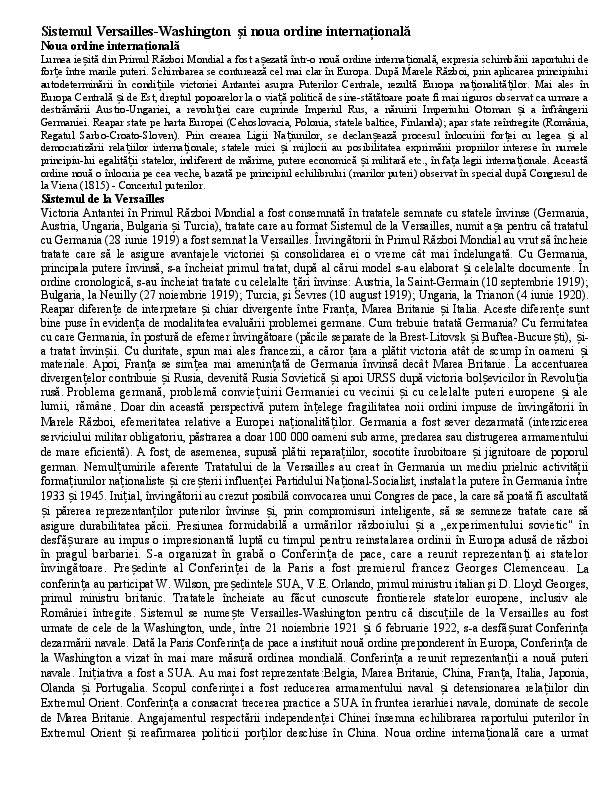 (DOC) Sistemul Versailles-Washington şi noua ordine internaţională