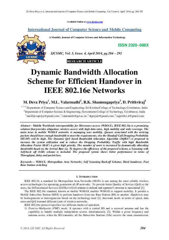 (PDF) Dynamic Bandwidth Allocation Scheme for Efficient Handover in IEEE 802.16e Networks ...