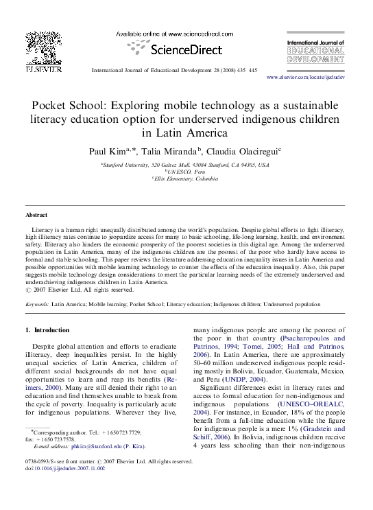 (PDF) Pocket School: Exploring mobile technology as a sustainable ...