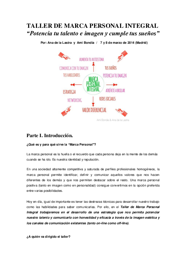 (PDF) Taller de Marca Personal Integral (impartido el 7 y 8 de marzo de ...