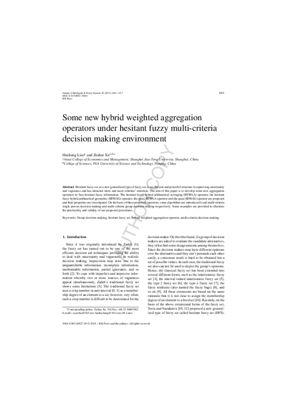 Pdf Some New Hybrid Weighted Aggregation Operators Under Hesitant