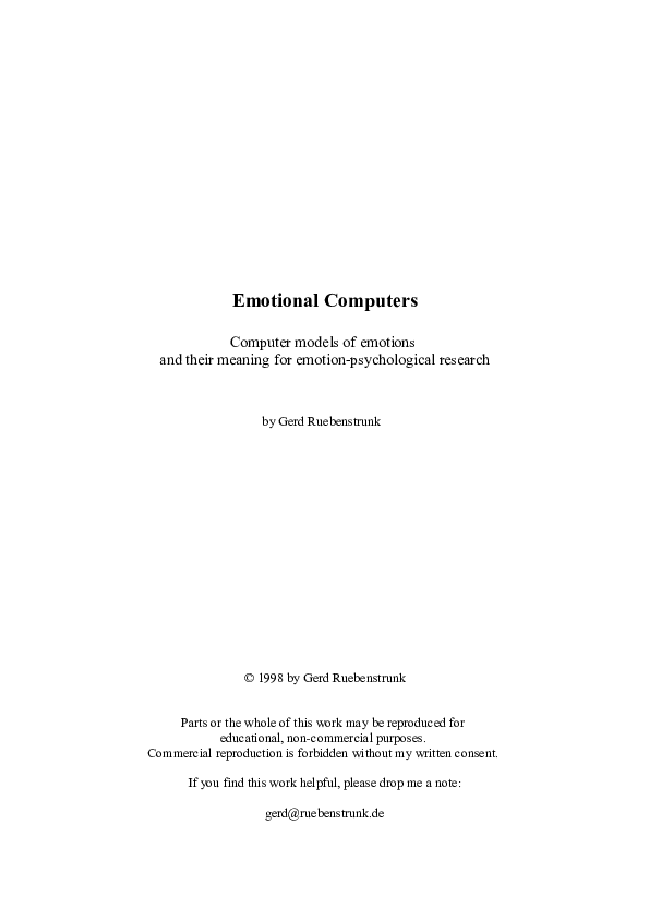 (PDF) Emotional Computers Computer models of emotions and their meaning ...