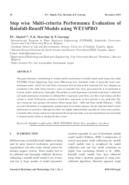 (PDF) Step wise Multi-criteria performance Evaluation of rainfall-runoff Models using WETSPRO